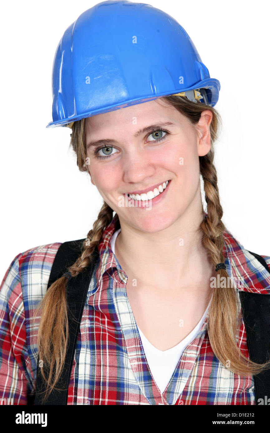 Happy female laborer Stock Photo - Alamy
