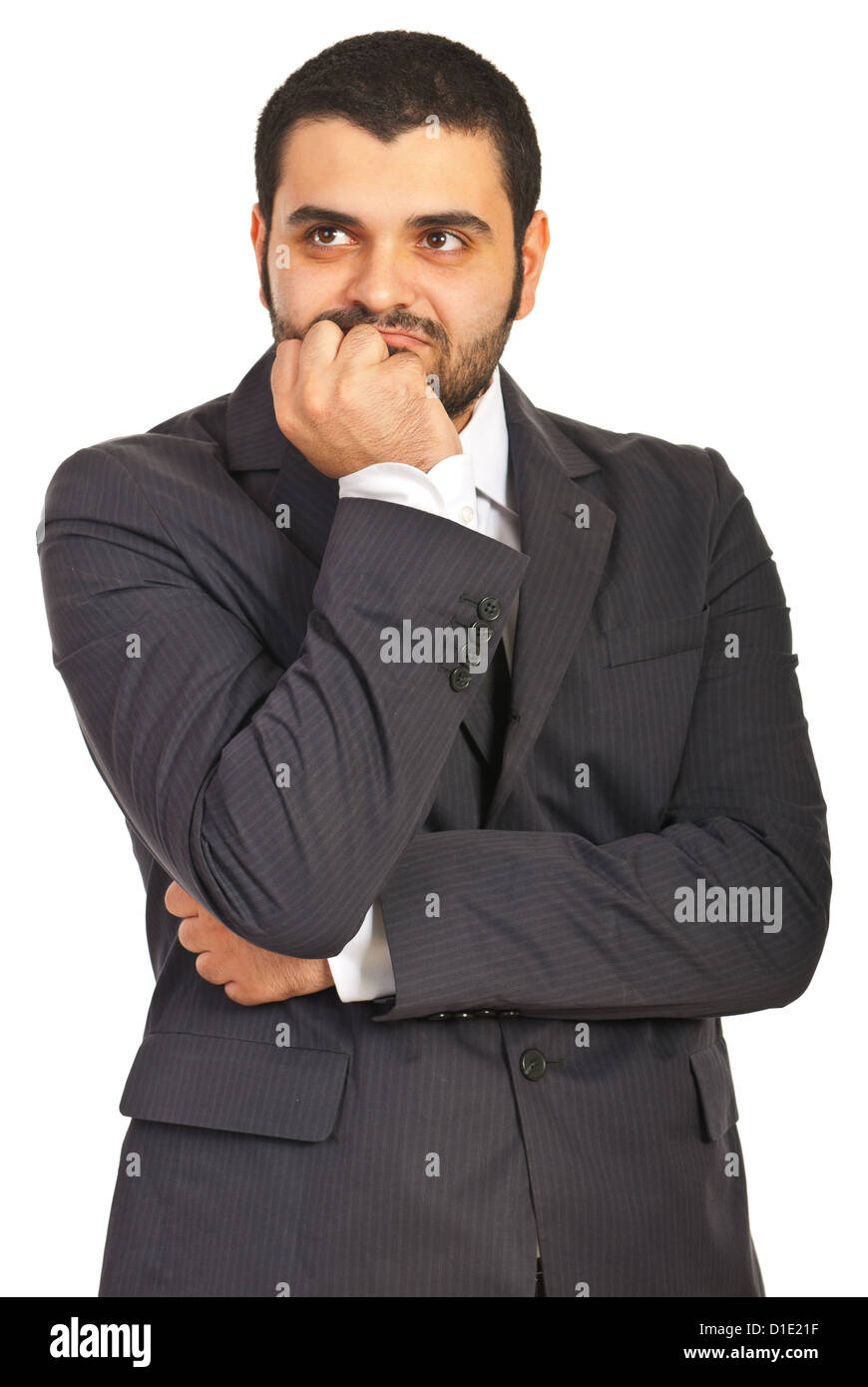 Disappointed business man looking away isolated on white background ...