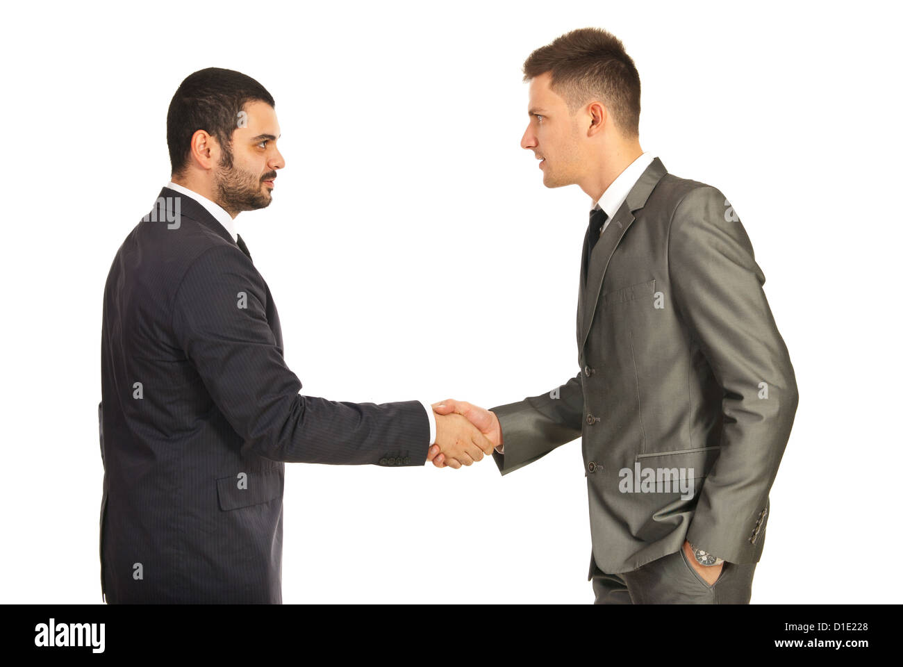 Two business men giving handshake isolated on white background Stock ...