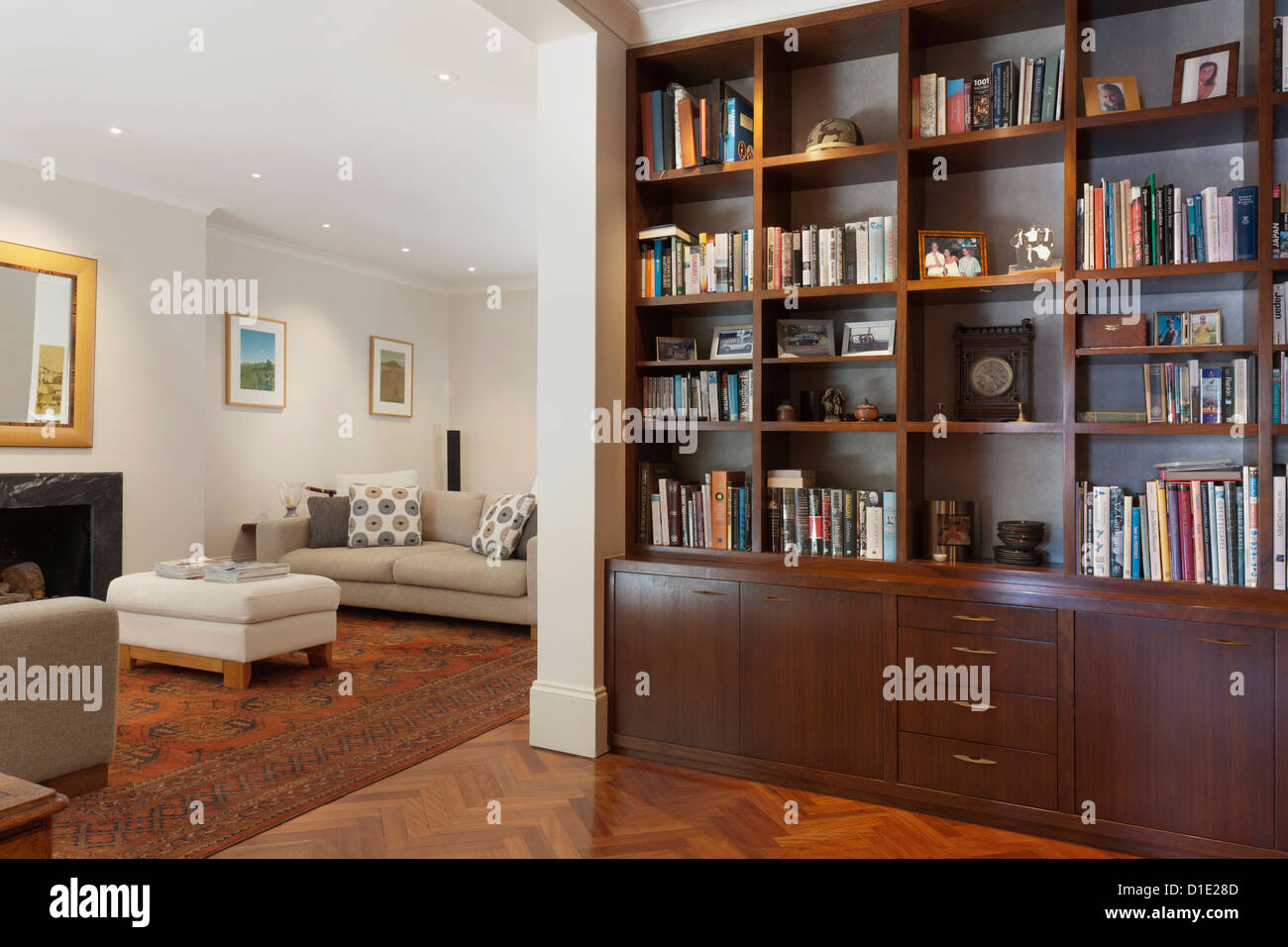 Wall unit bookcase outside traditional living room; Sydney; Australia ...