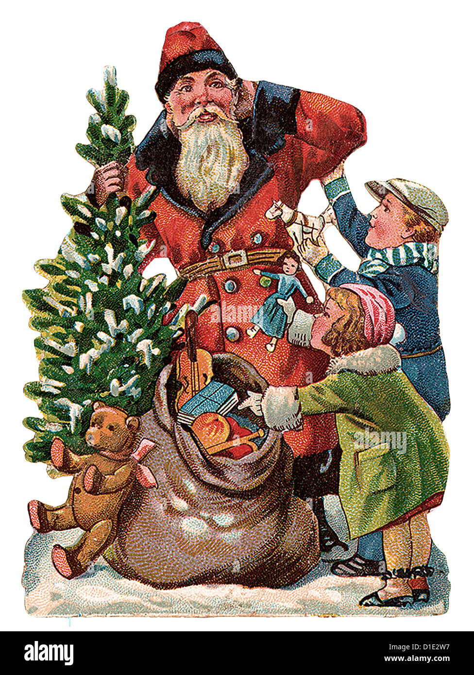 Santa Claus stands with gifts Stock Photo - Alamy