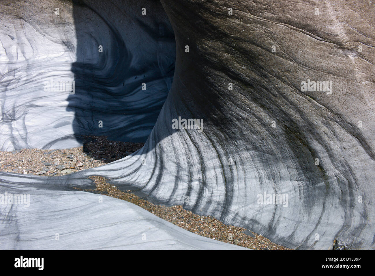 Rock formations on the beach and cliffs at Ayrmer Cove, Ringmore, Devon ...