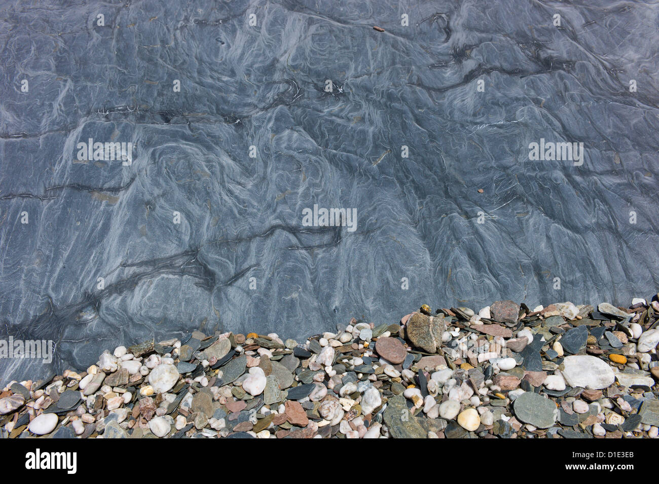 Rock formations on the beach at Ayrmer Cove, Ringmore, Devon, England ...