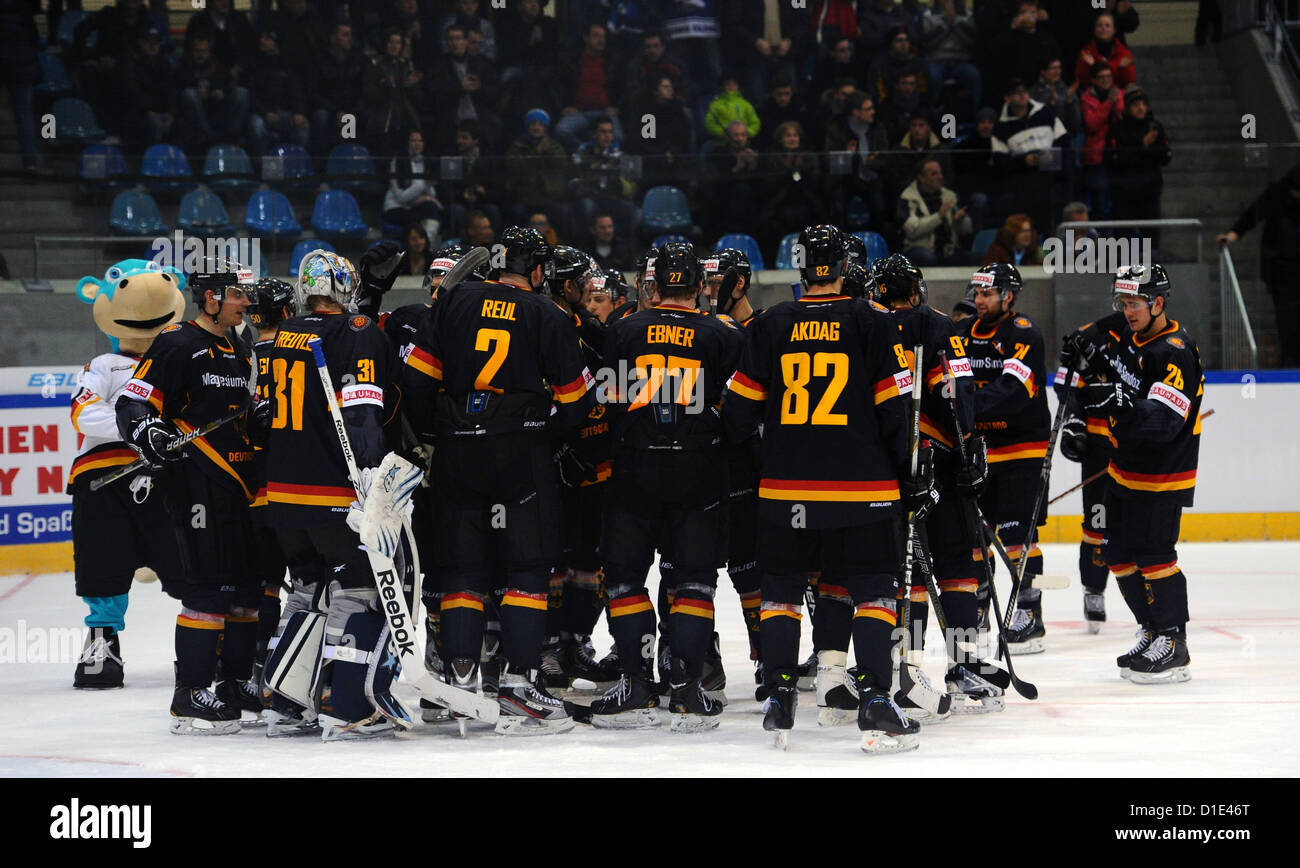 Germany's celebrate their victory after the ice hockey international ...