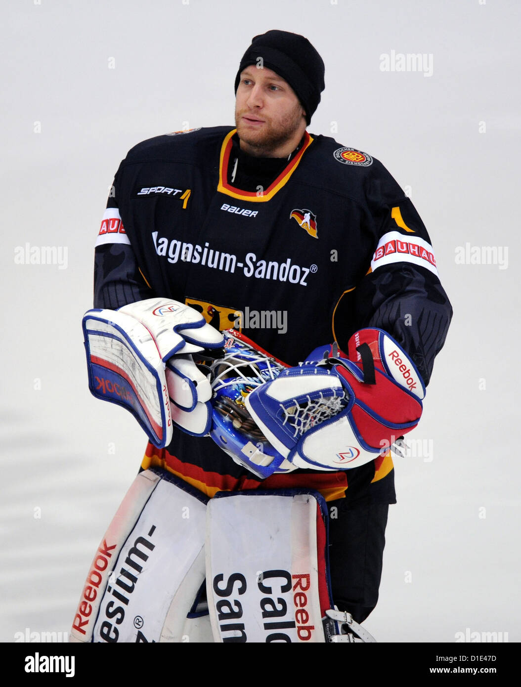 Germany's goalkeeper Felix Brueckmann is picturd during the ice hockey ...