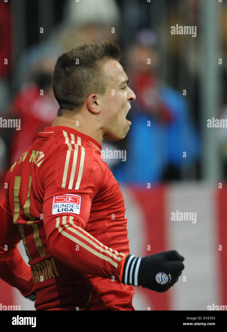 Munich's Xherdan Shaqiri celebrates his 1-1 goal during the Bundesliga ...