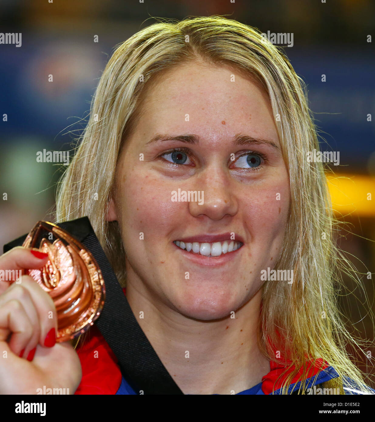 Jemma Lowe of Great Britain presents her bronce medal after the women's ...
