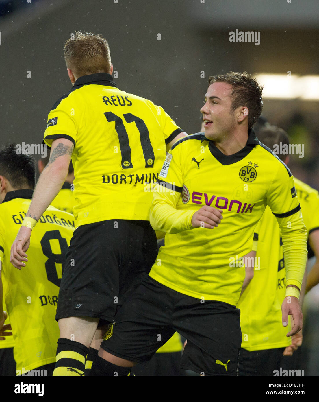 Dortmund's scorer Mario Goetze (R) gestures with Marco Reus after 0:1 ...