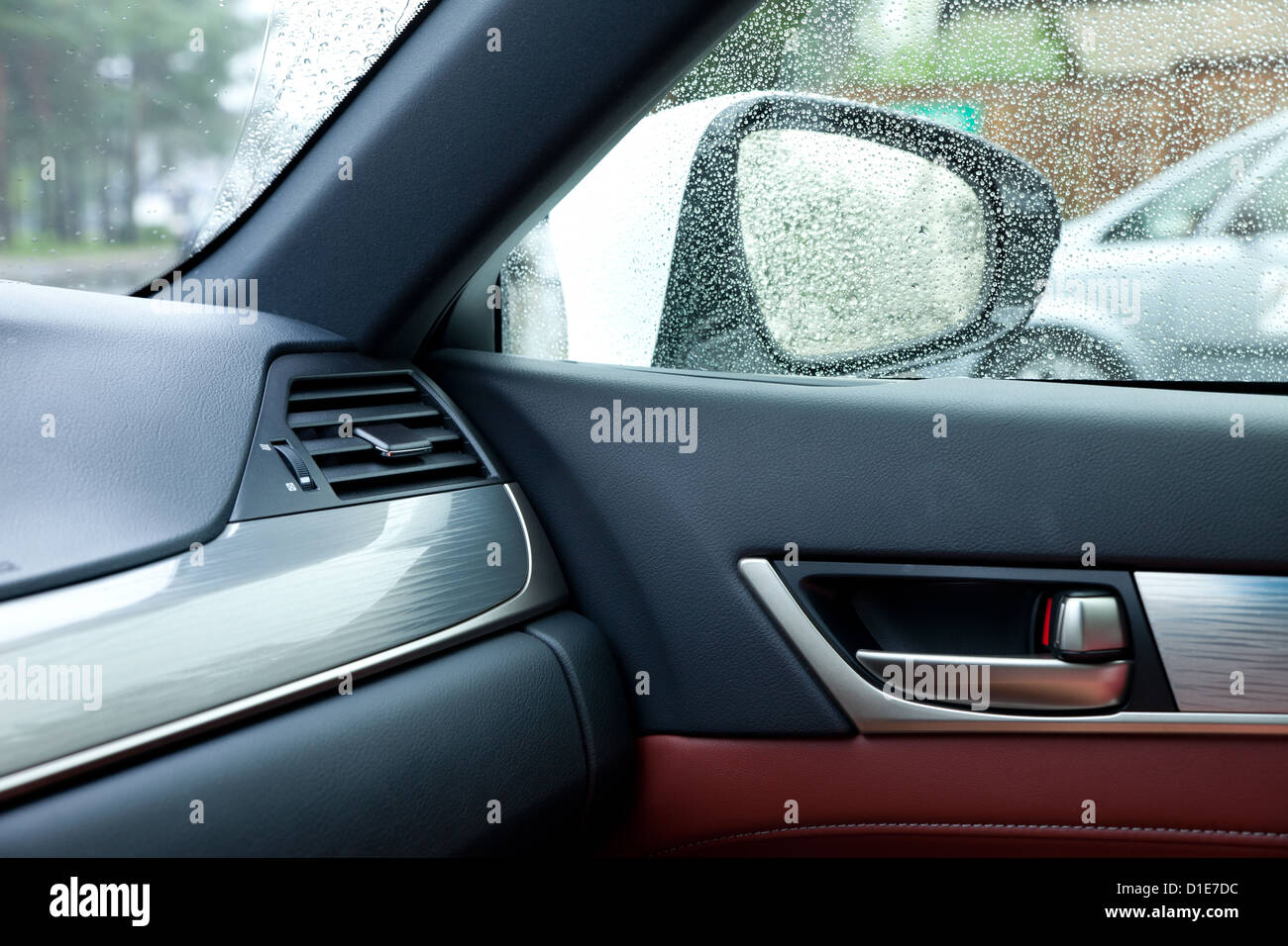 Interior of a modern luxury car - Door link, side mirror Stock Photo ...