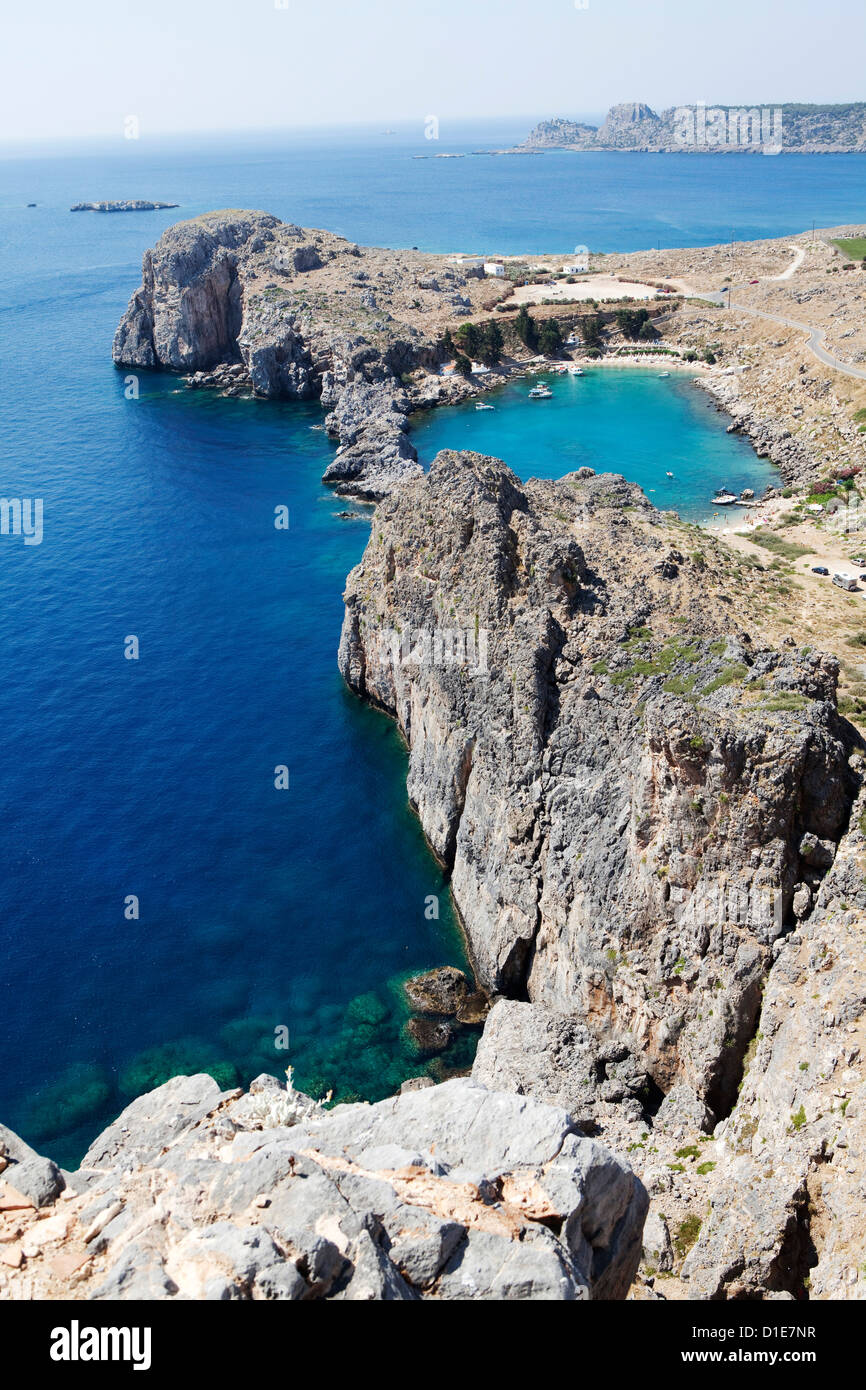 View of the St. Paul Bay from the Acropolis of Lindos, Rhodes ...