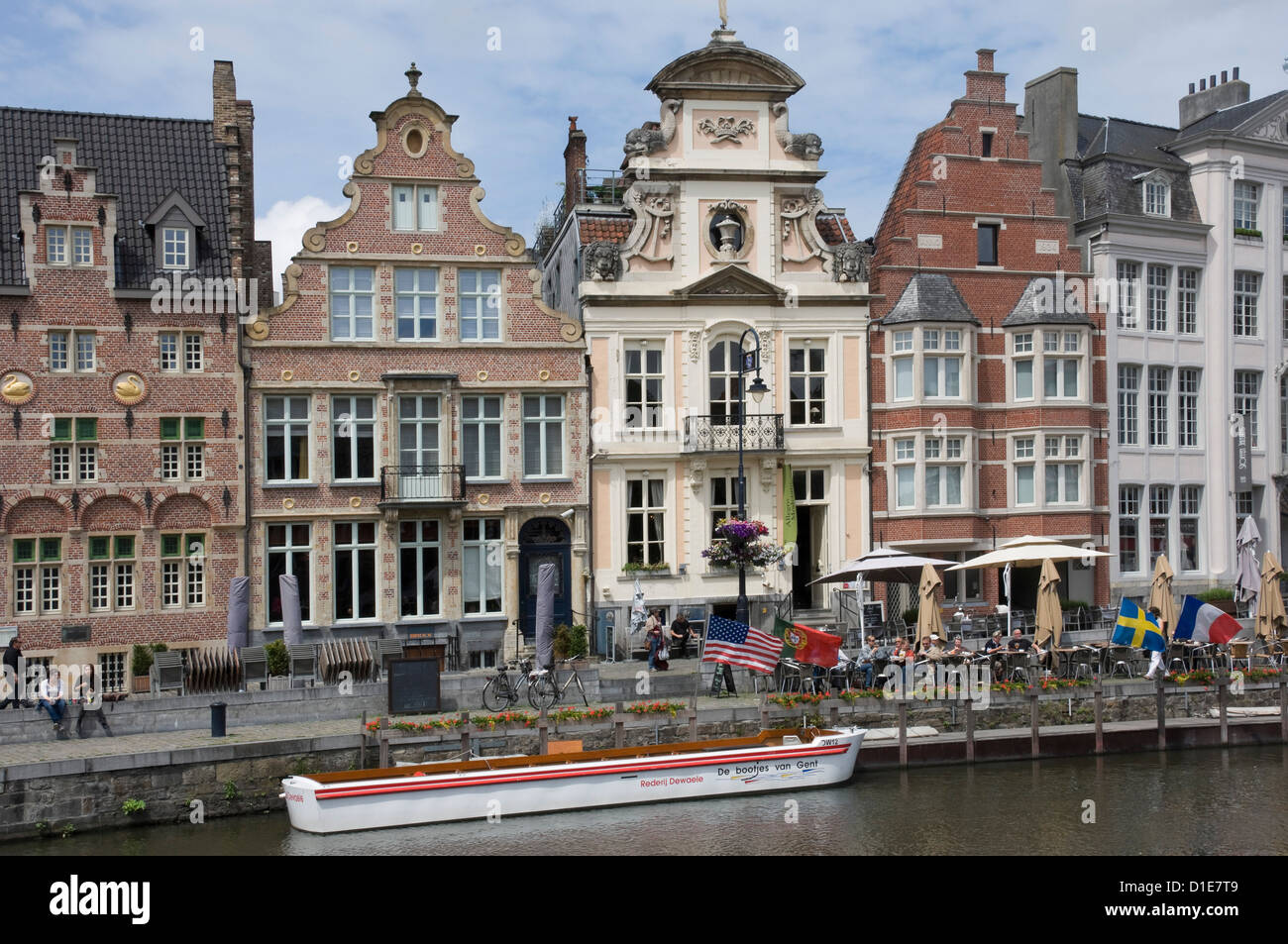 Baroque style Flemish architecture along the Graslei, Ghent, Belgium ...