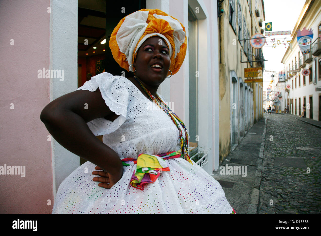 Bahian woman in traditional dress at the Pelourinho district, Salvador ...