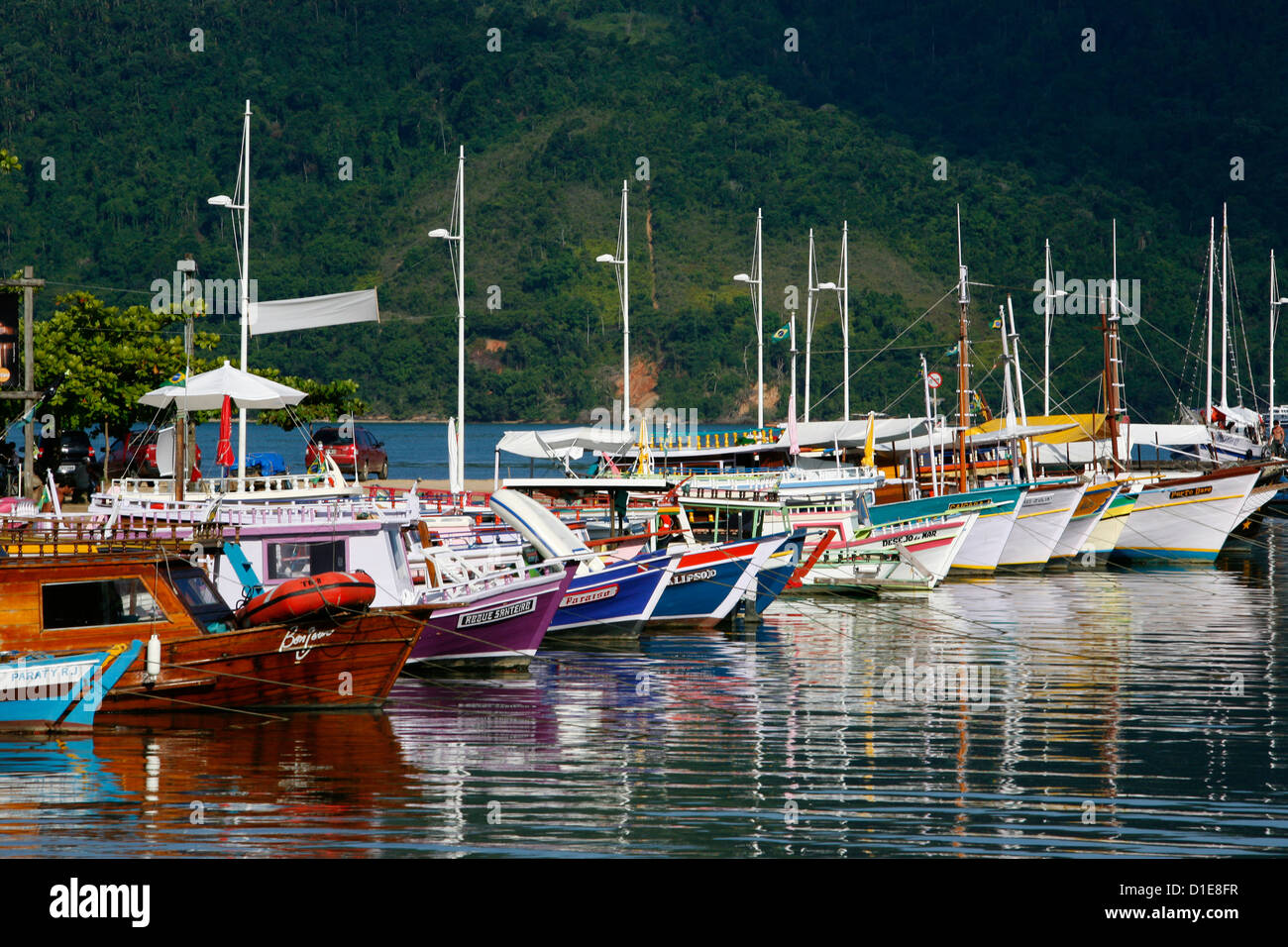 Colorful fishing boats in the harbour, Parati, Rio de Janeiro State ...