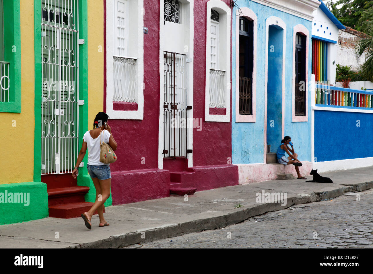 Street scene with colorful houses, Olinda, Pernambuco, Brazil, South ...