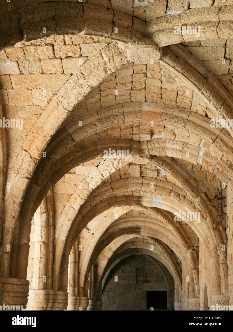 Columns and archs in the passage of archaeological museum in Rhodes ...