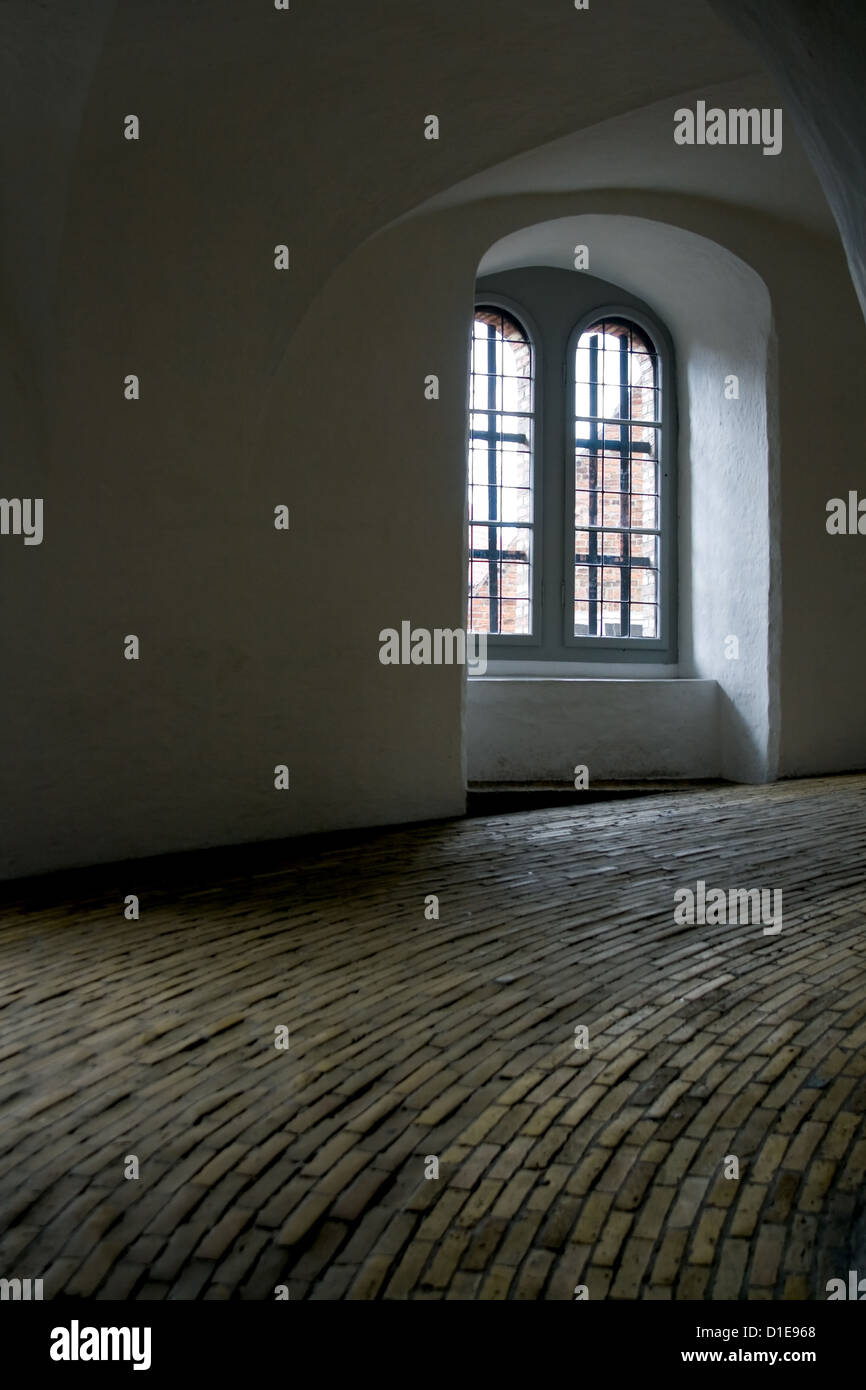Round Tower inside in Copenhagen seen from the spiral walk Stock Photo ...