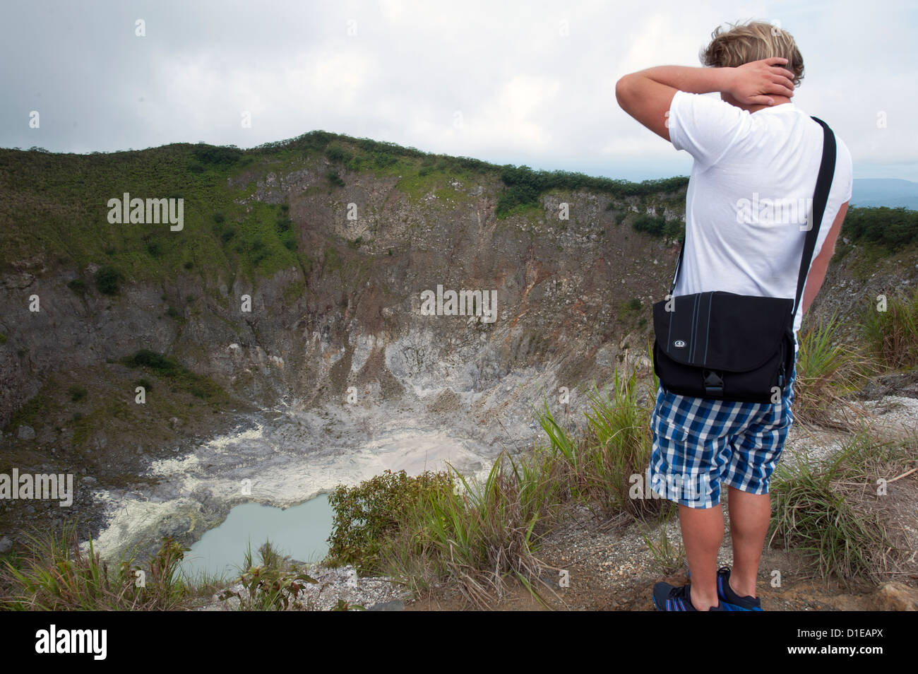 Looking down into the crater of Mount Mahawu active volcano, Sulawesi ...