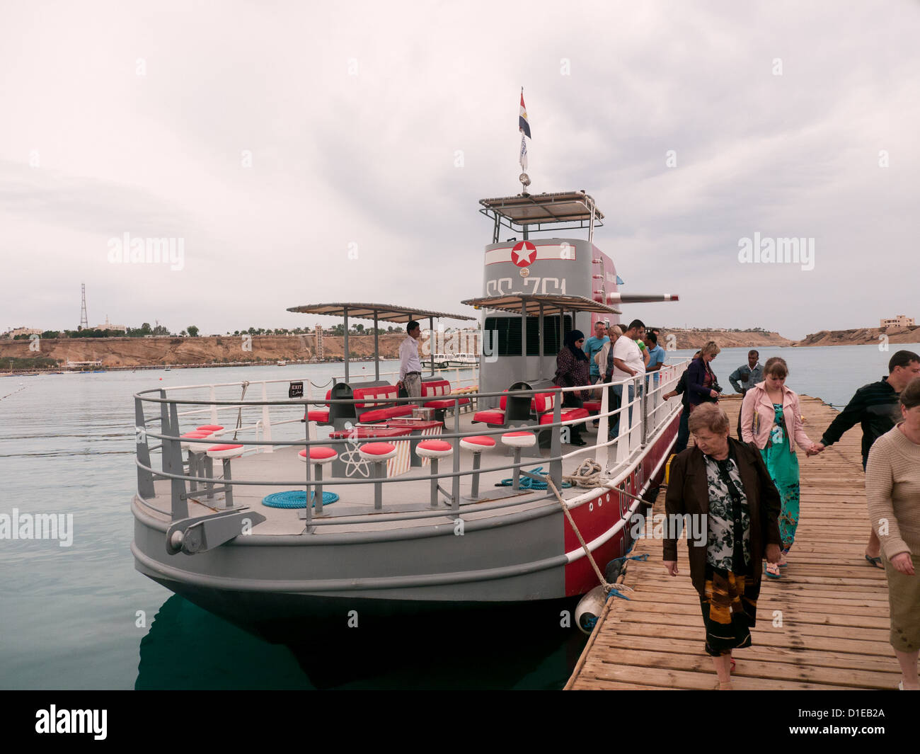 Aquascope submarines on the jetty by the beach in Sharm El Sheikh ...