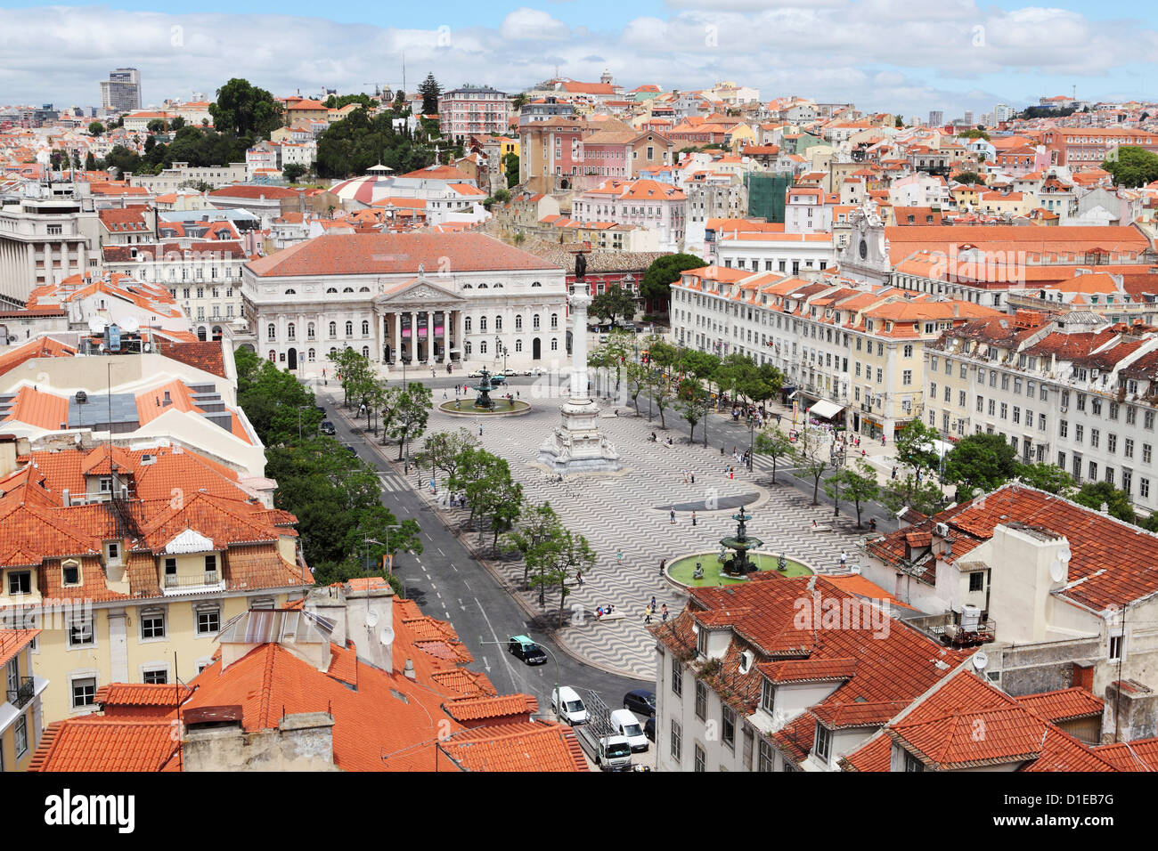 Rossio square (Praca Dom Pedro IV) in the Baixa district centre of ...