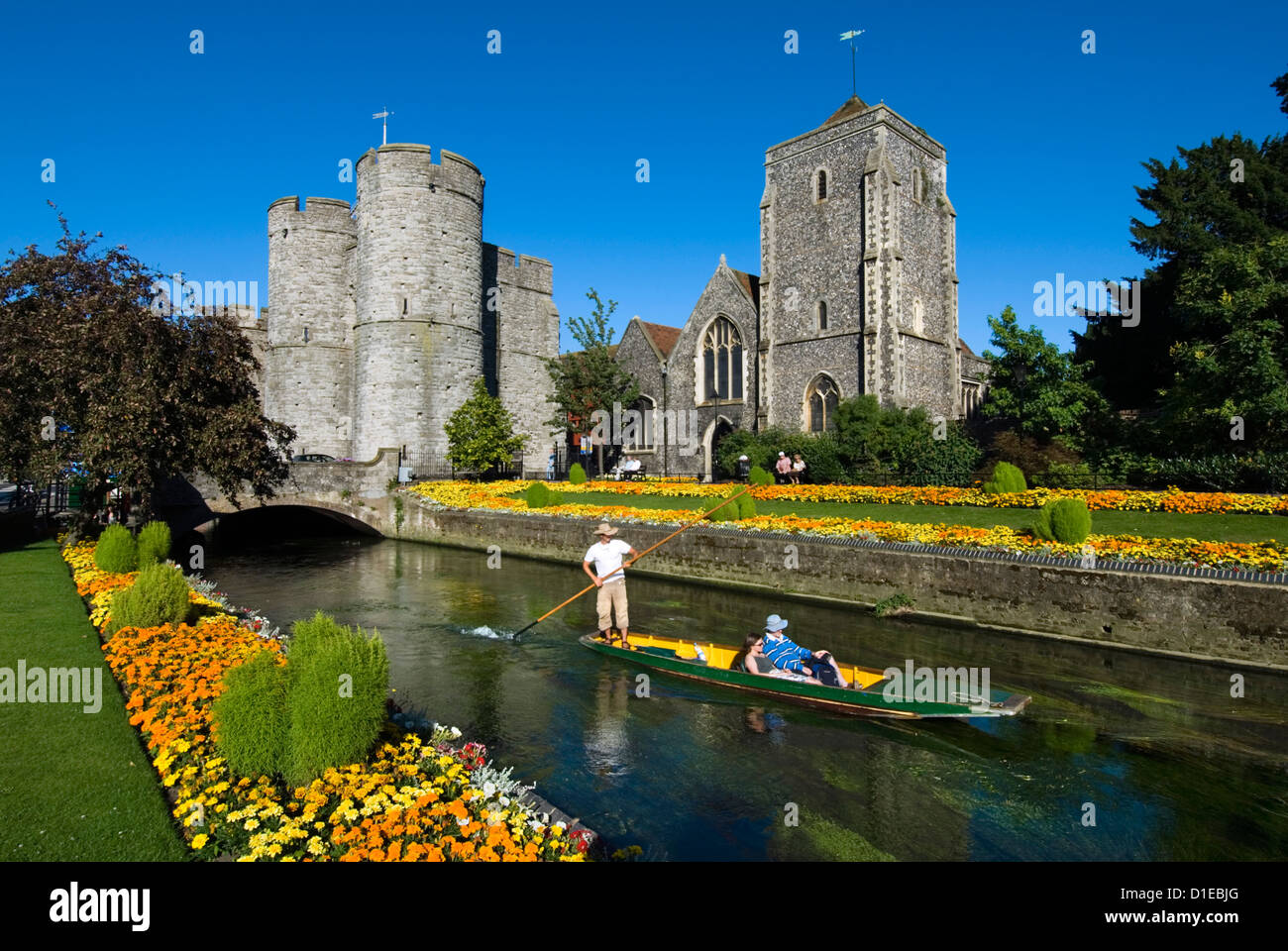 Punt in front of the Westgate, Canterbury, Kent, England, United ...