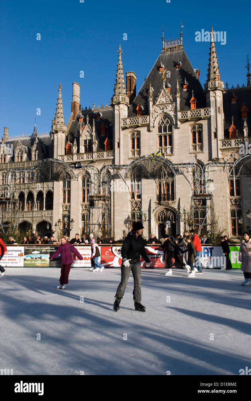 Christmas Ice Rink in the Market Square, Bruges, West Vlaanderen ...