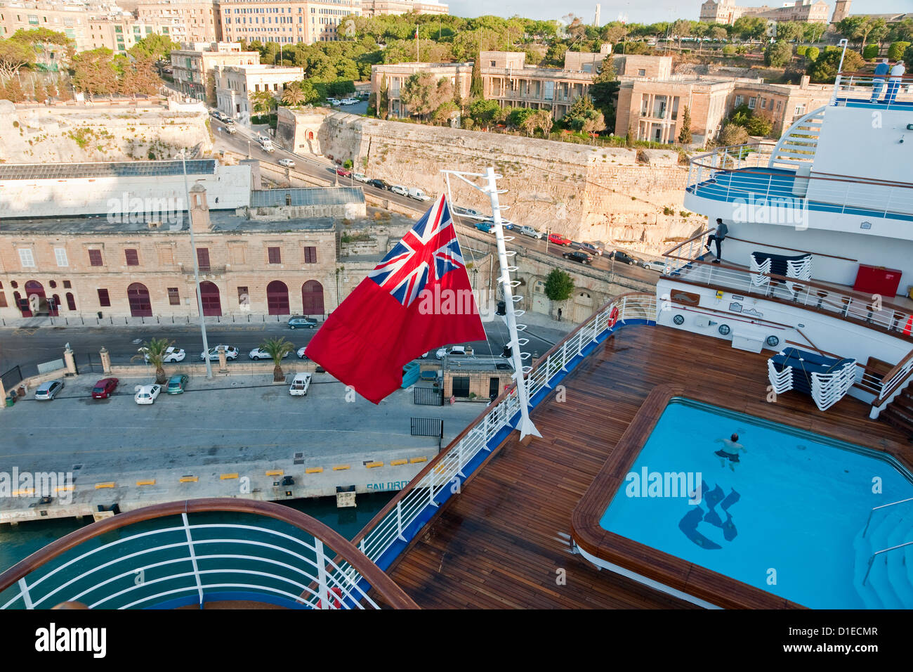 The Red Ensign of the British Merchant Navy flies from the stern of the ...