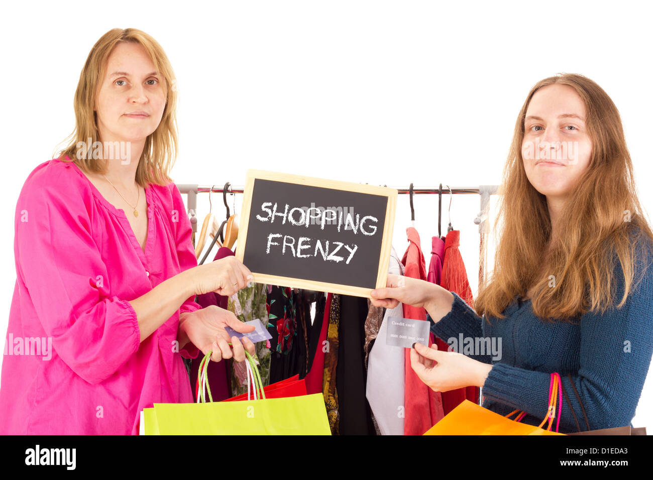 People on shopping tour: shopping frenzy Stock Photo - Alamy