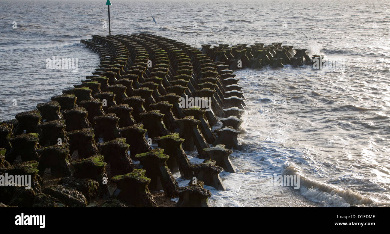 Fish tail reef coastal defences Cobbold's Point Felixstowe Suffolk ...