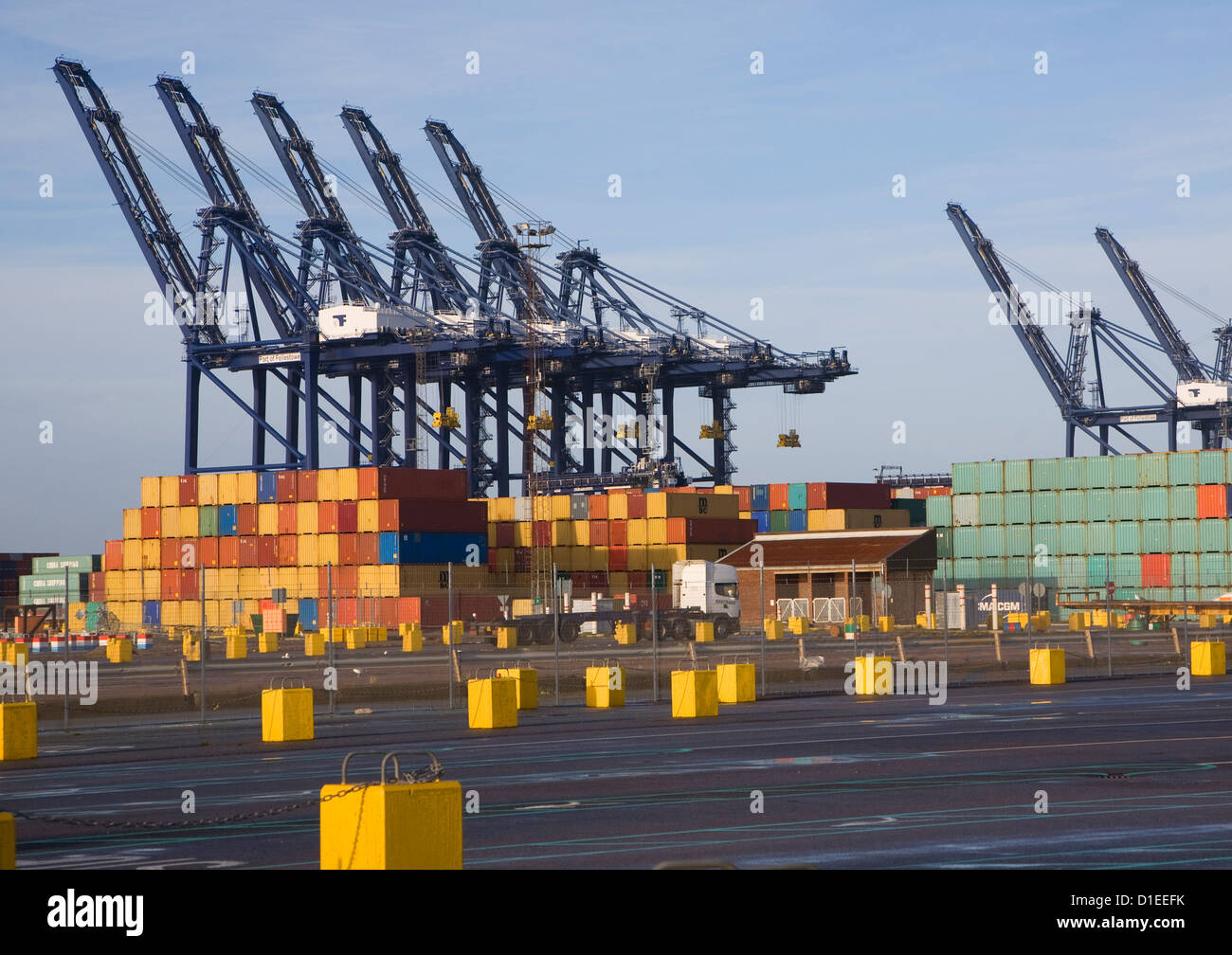 Cranes and quayside containers Port of Felixstowe Suffolk England Stock ...