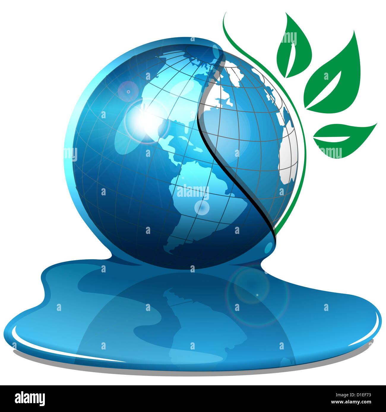Vector drawing globe, water and green sheet Stock Photo - Alamy
