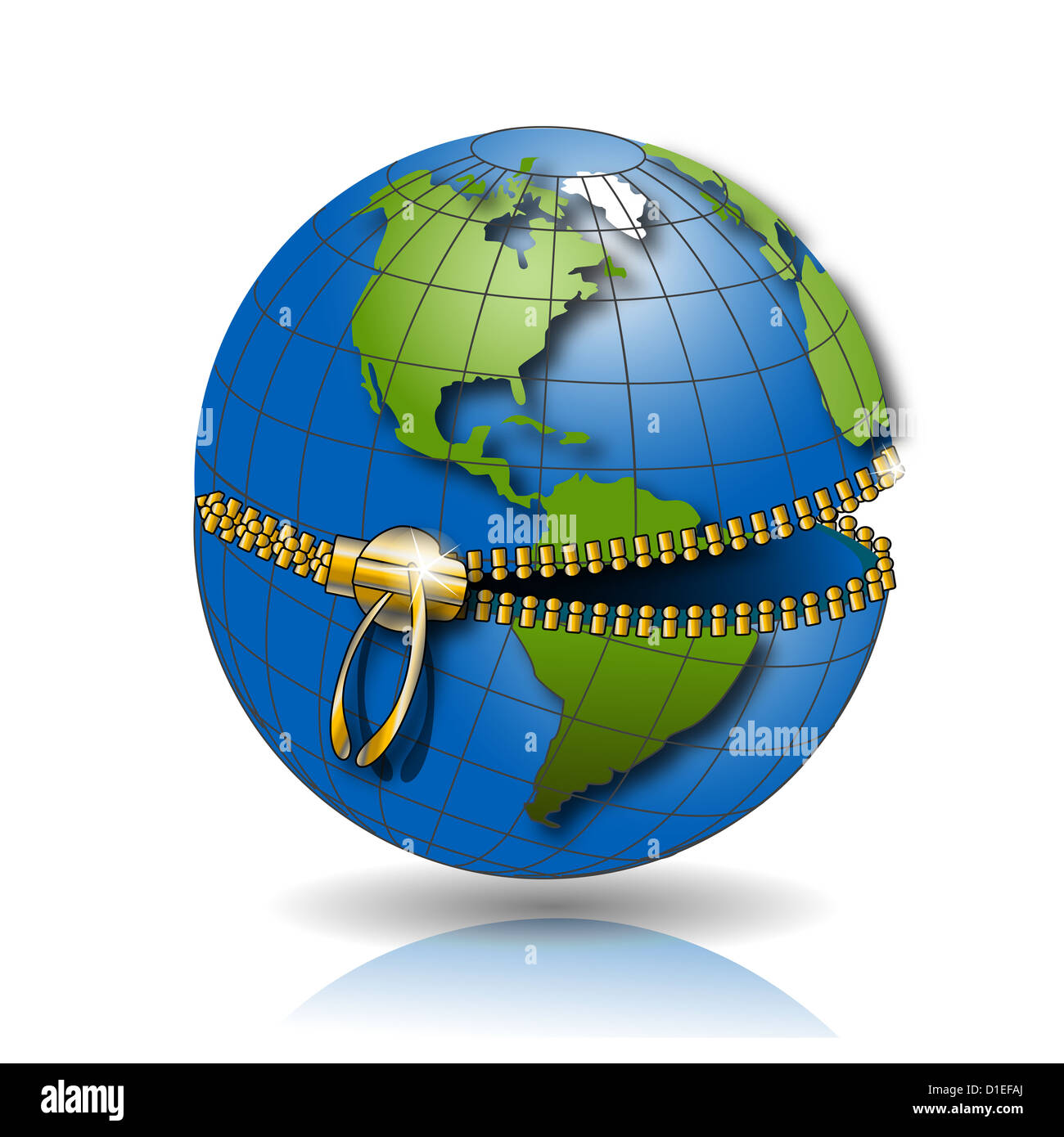 illustration, symbolic globe fastened on lock lightning Stock Photo - Alamy