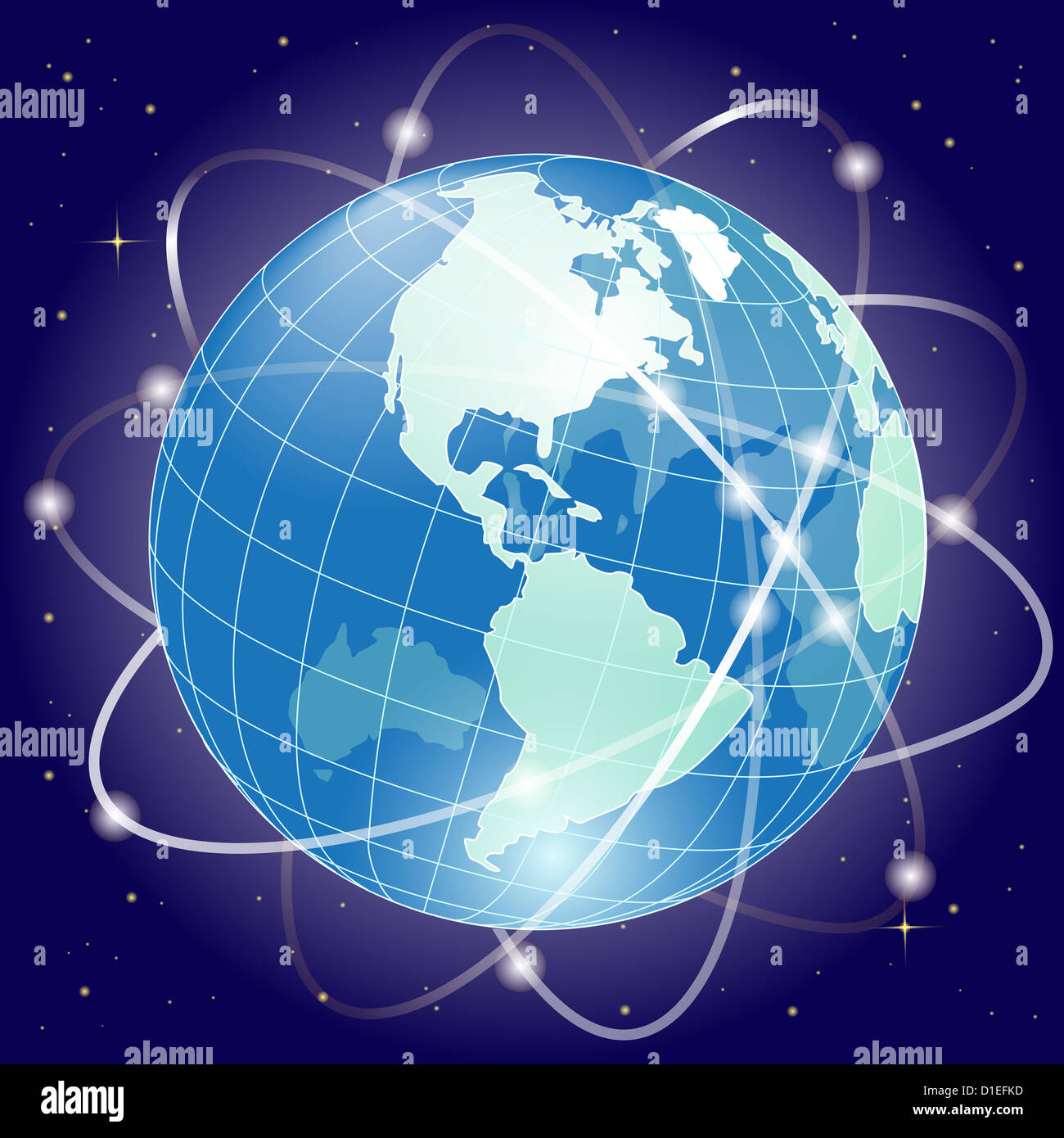 illustration, blue globe in cosmos in encirclement companion Stock ...