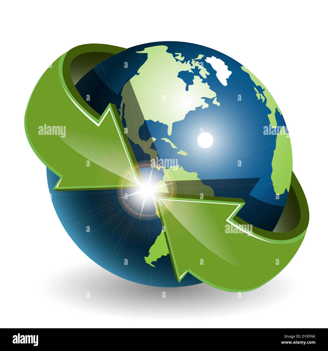 Abstract illustration green round arrows around globe Stock Photo - Alamy