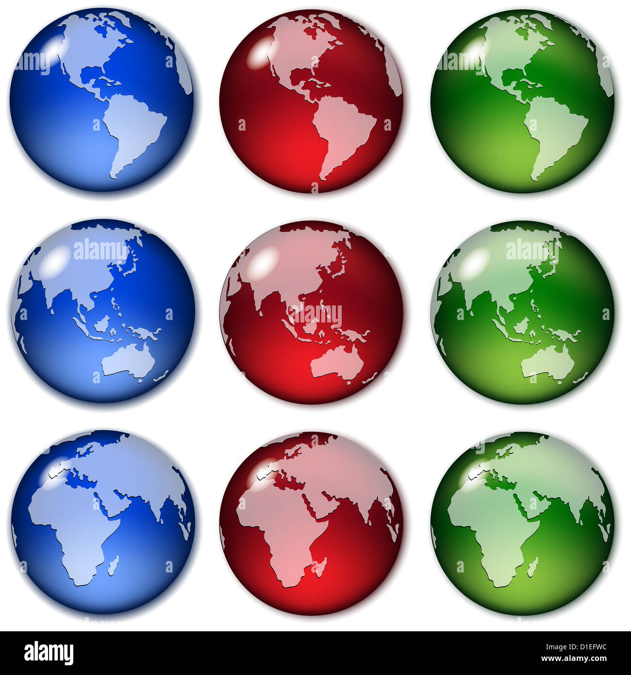 illustration, blue, green and red globe on white background Stock Photo ...