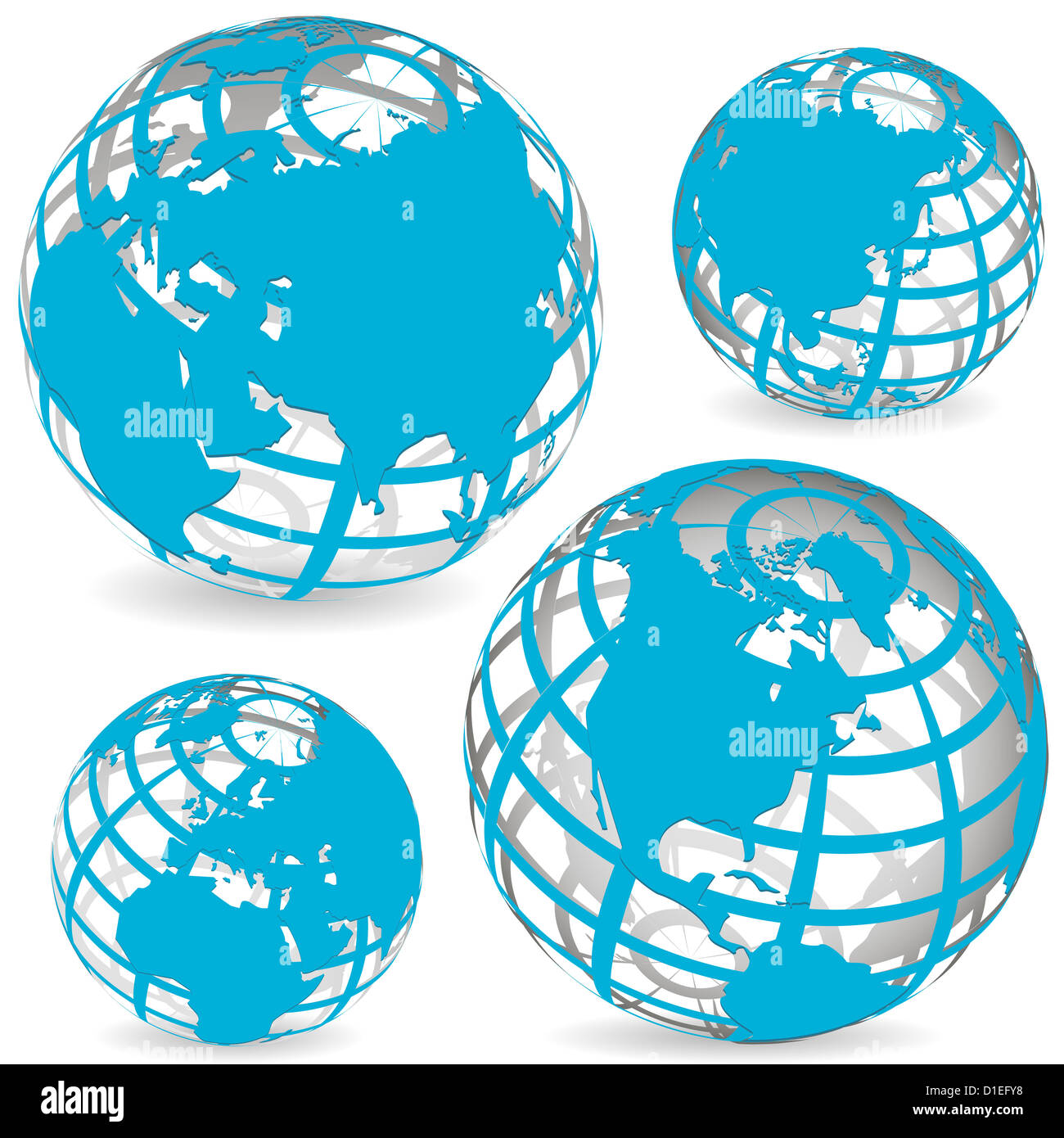illustration, four abstract blue globes on white background Stock Photo ...