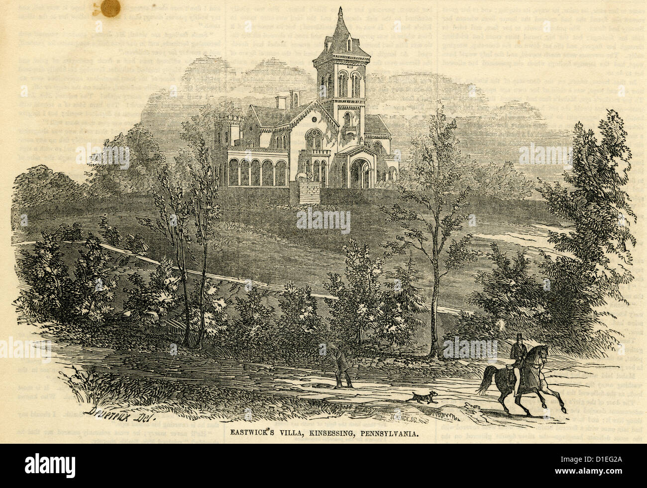 1854 engraving, Eastwick's Villa, Kingsessing, Pennsylvania Stock Photo ...