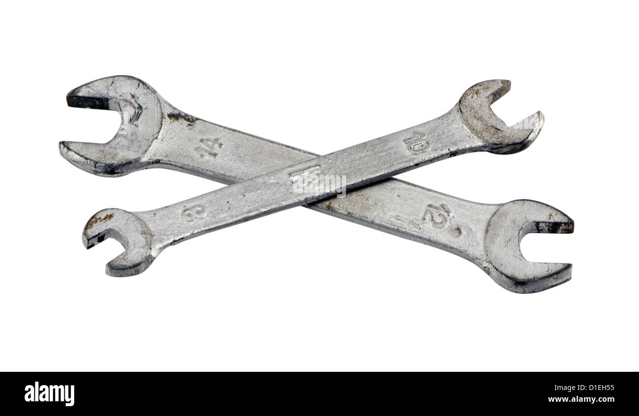 two different size screw spanners wrench tools isolated on white ...