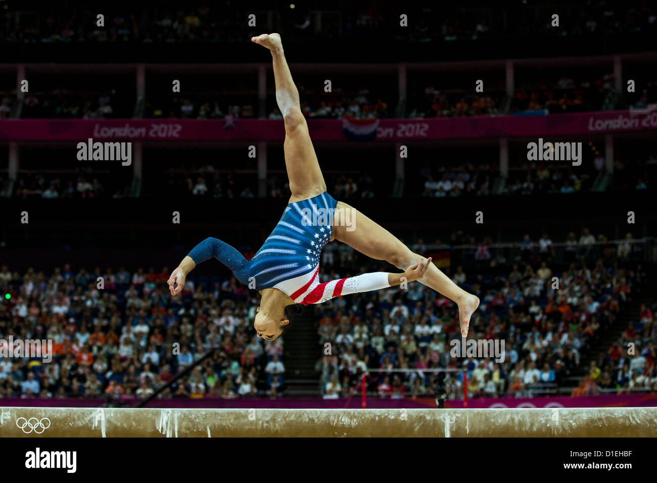 Alexandra Raisman (USA) competing during the Women's Balance Beam Final ...
