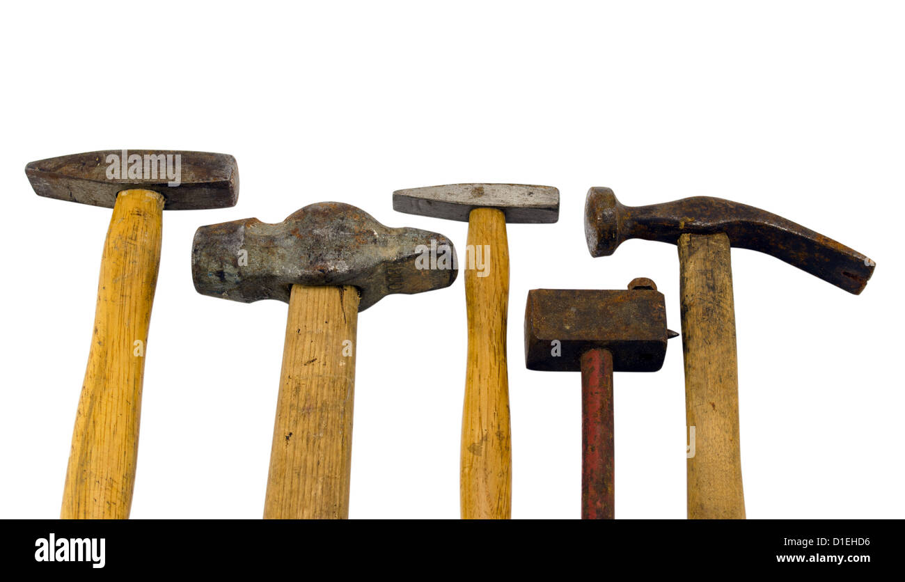 various different hammers tool collection set isolated on white ...