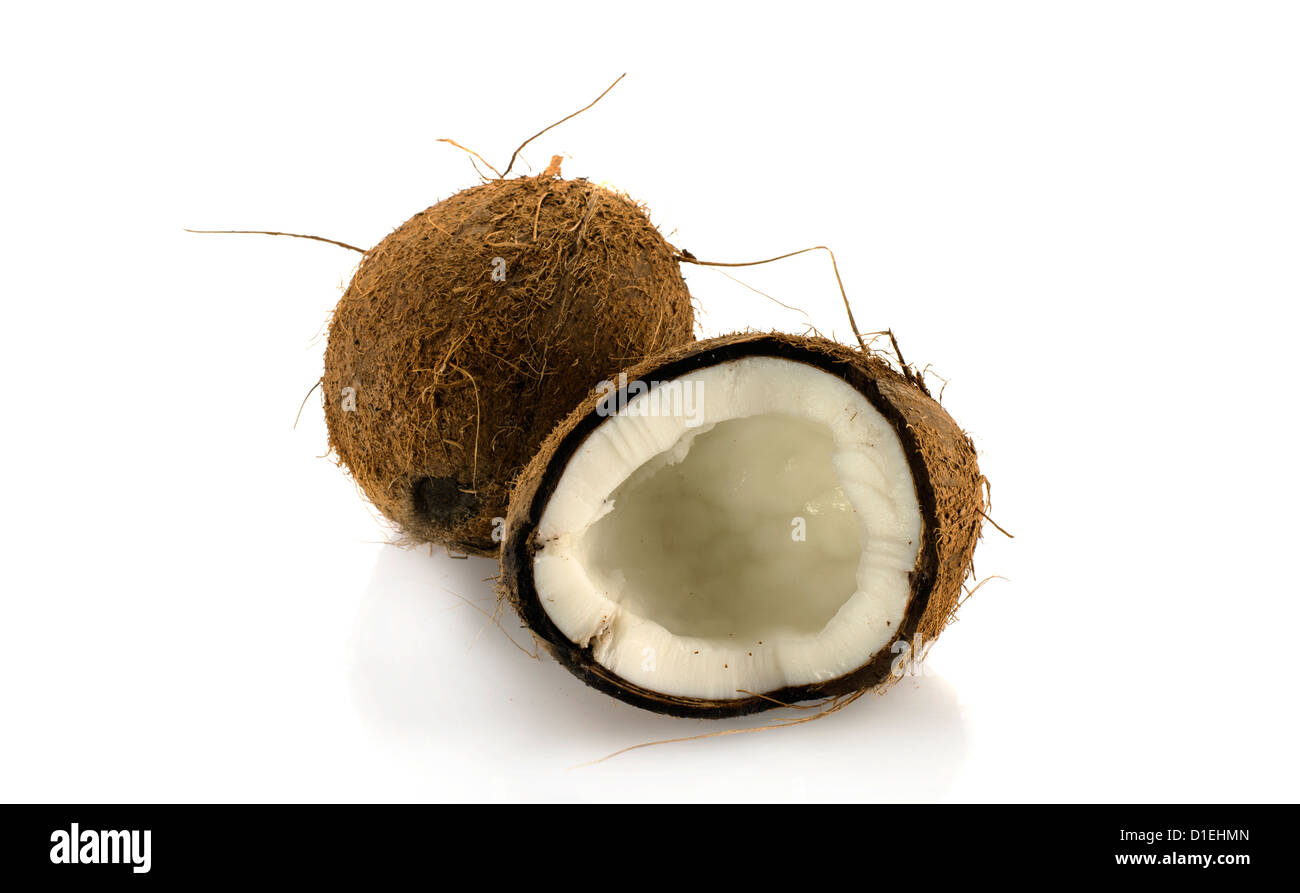 open en closed coconut isolated on white Stock Photo - Alamy