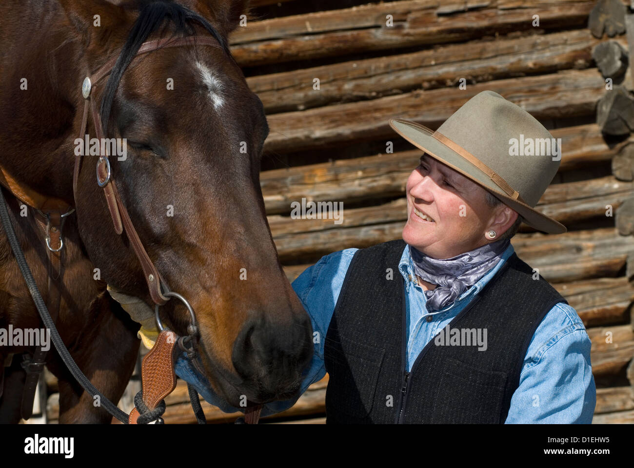 Woman with horse on a ranch in Eastern Oregon Stock Photo - Alamy