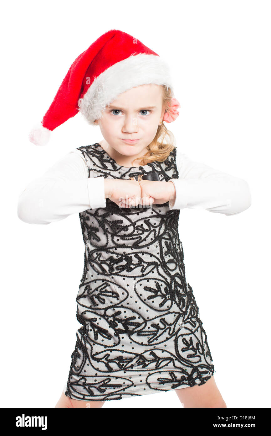 Santa baby girl celebrate Christmas on isolated white background. The ...