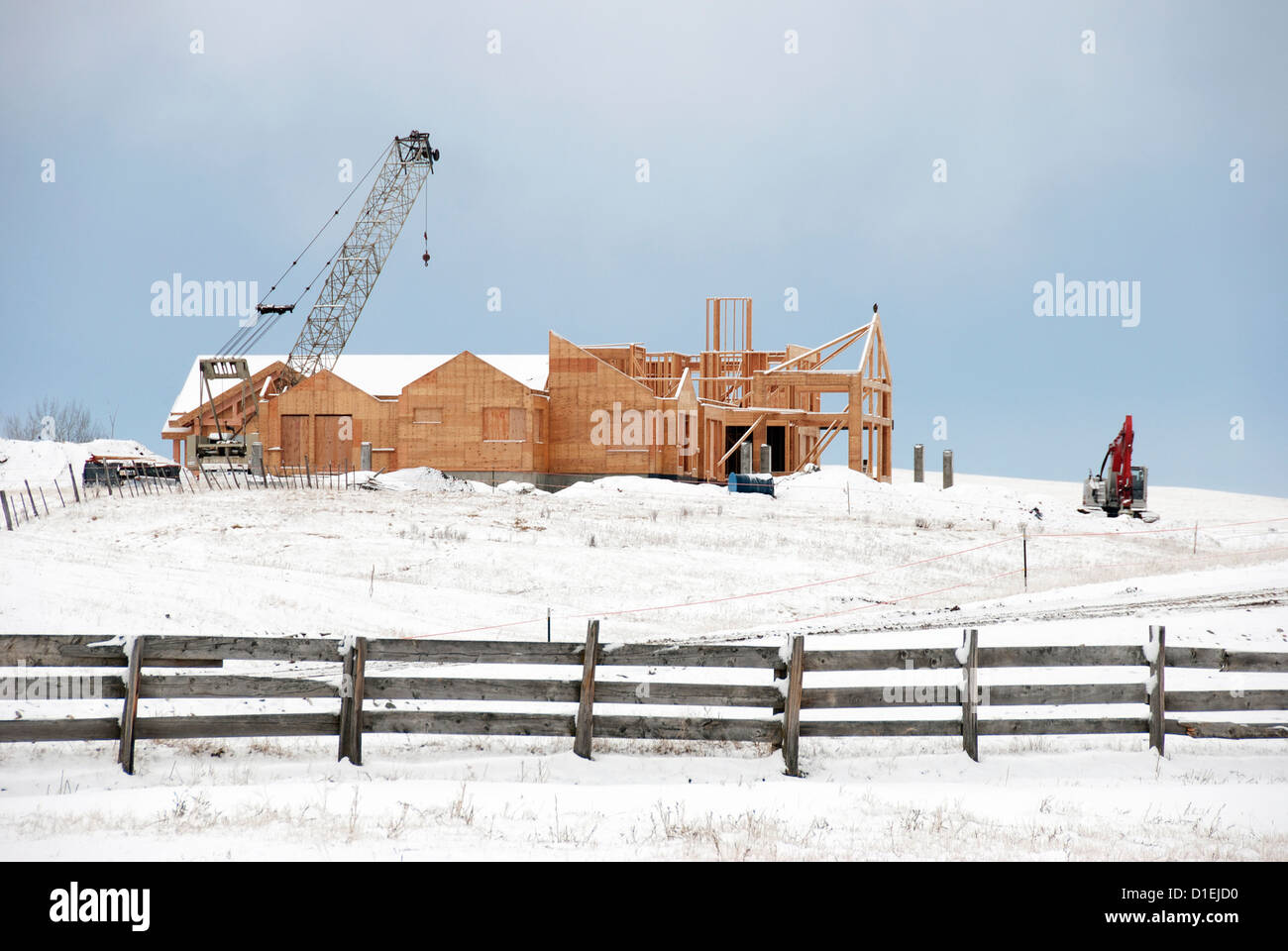Large house under construction in the Wallowa Valley, Oregon Stock ...