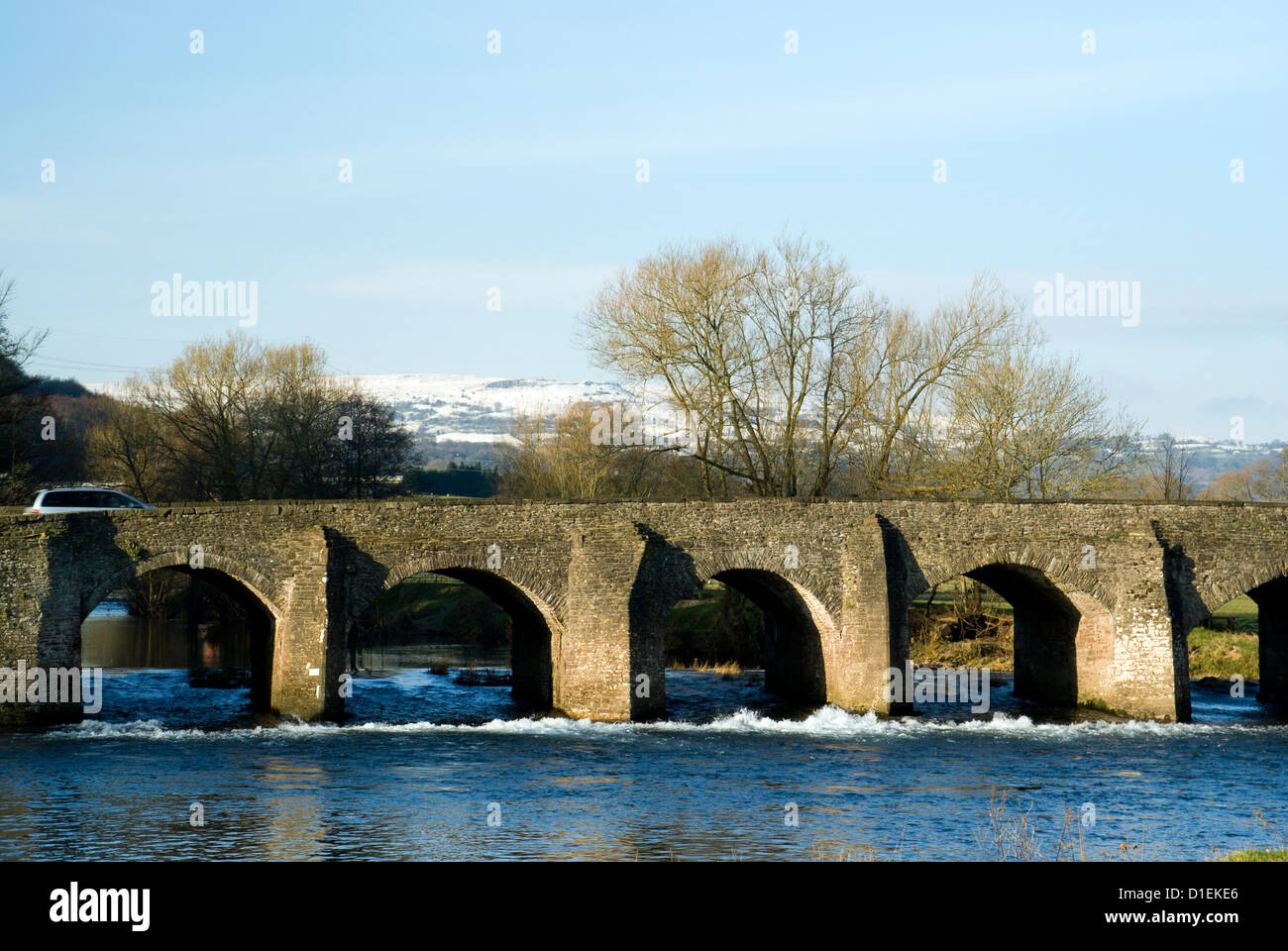 river usk and usk bridge from castle fields abergavenny monmouthshire ...