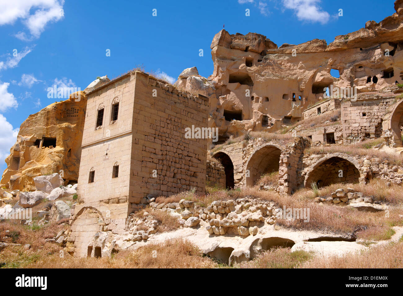 Rock Houses of Cauvsin, Cappadocia Turkey. Volcanic tuft rock ...