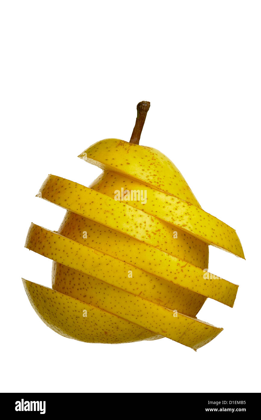 Close up of a cut pear fruit, isolated on white background Stock Photo ...