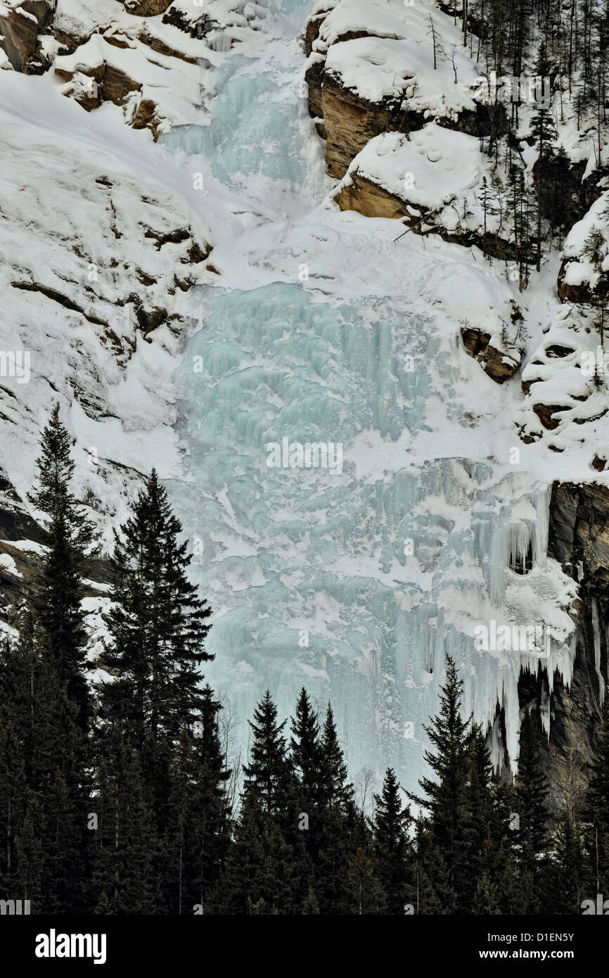 Frozen waterfall on Mt. Stephen, above the Kicking Horse River, Yoho ...