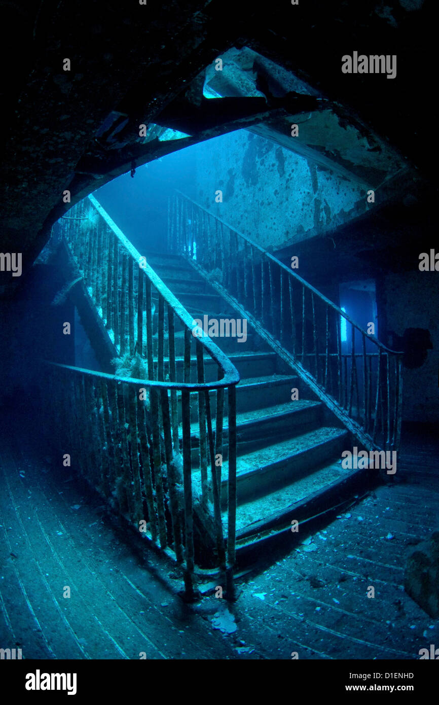 Inside the wreck of the passanger ship Karwela, Mediteranean Sea, Malta ...
