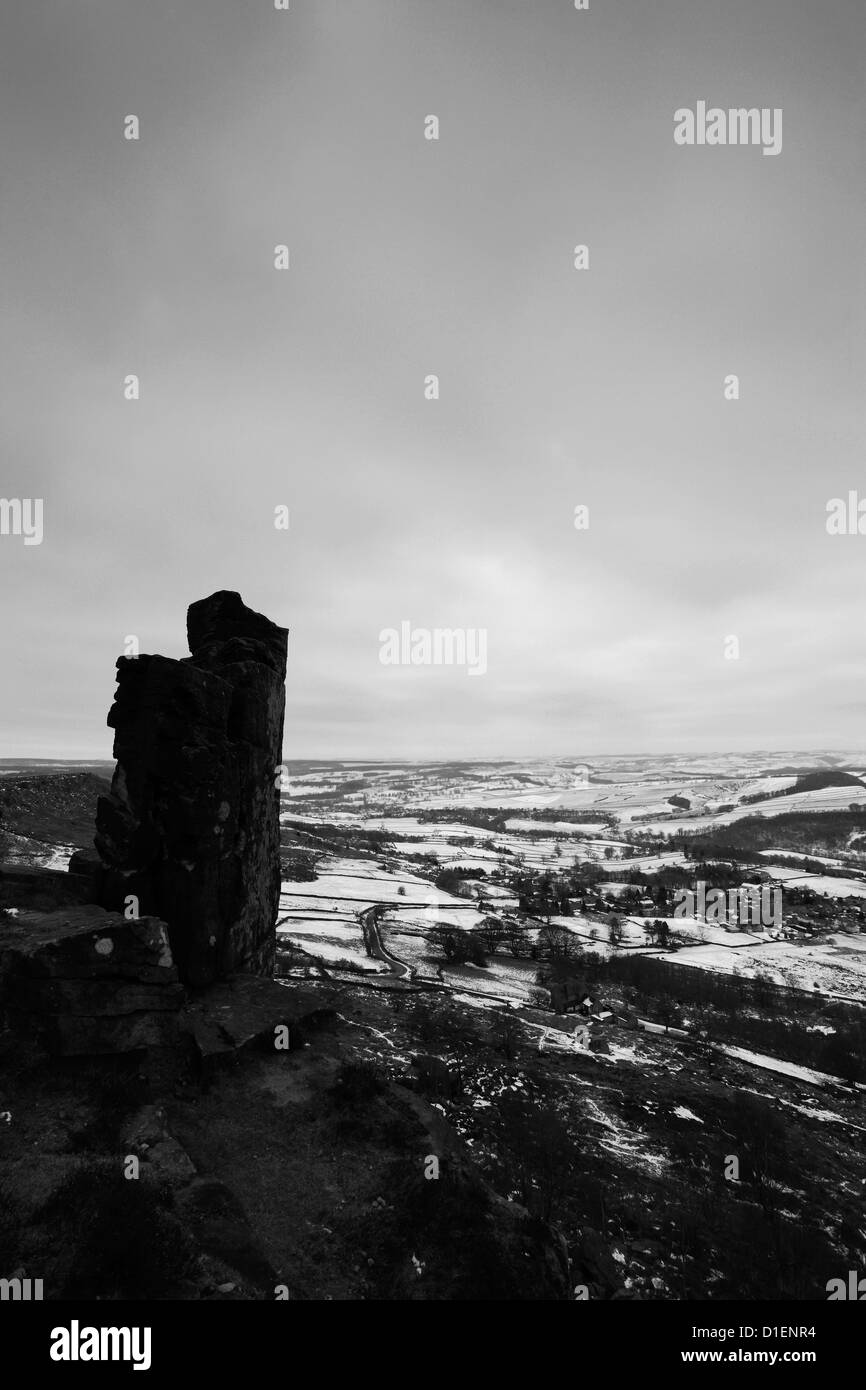 panoramic image, Winter snow on Curbar Edge, Peak District National ...