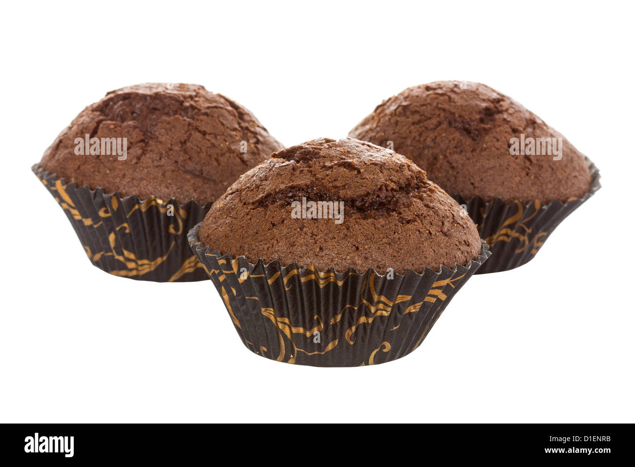 Three chocolate muffins isolated on white background Stock Photo - Alamy